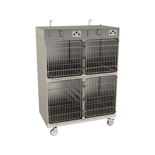 4 Unit Stainless Steel Kennel Bank With Wheels - TECHNIK®